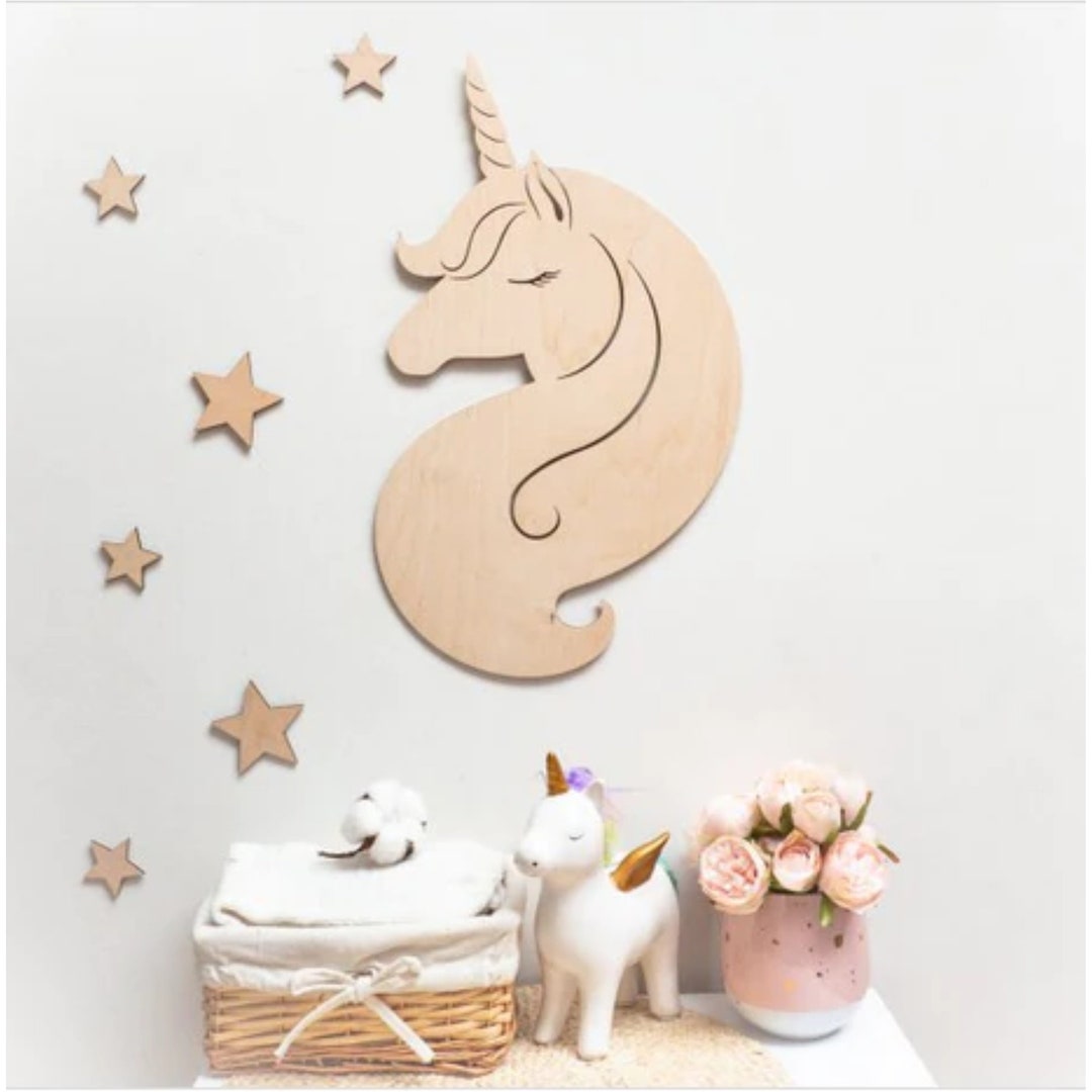 Unicorn & Stars Plain Craft Shapes Wall Decorations Birchwood Wooden ...