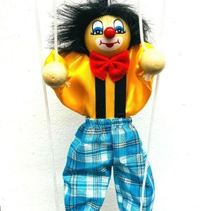 Wooden Retro Pull String Puppet Clowns Marionette Joint Activity for ...