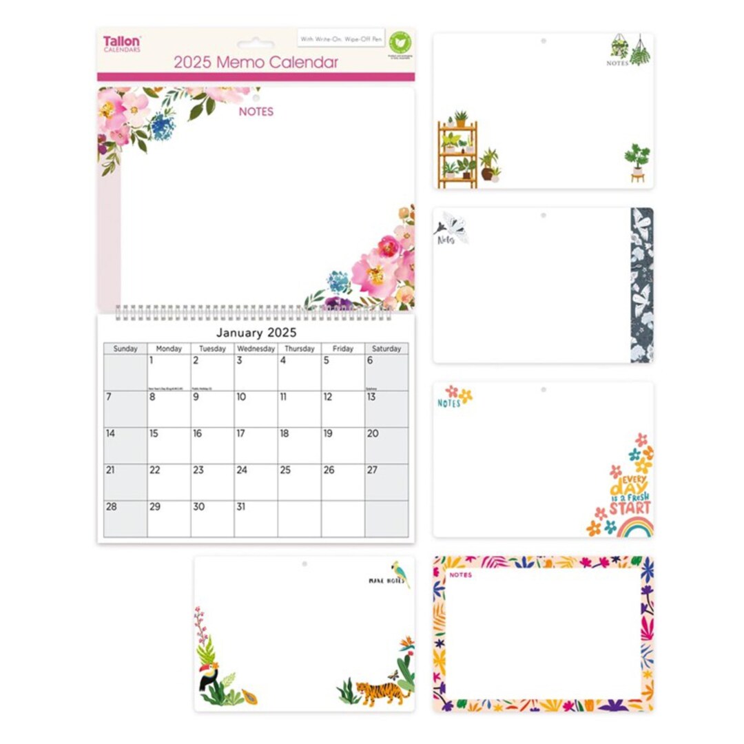 2025 Memo Calendar Monthly Family Organiser Illustrated Wall Planner ...