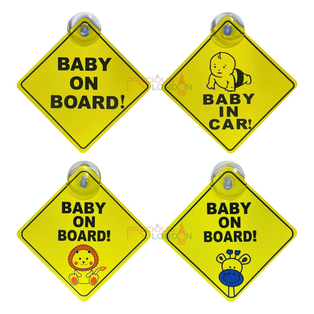 Baby on Board Sign for Car, Kids Safety Warning Signs With Suction Cups ...