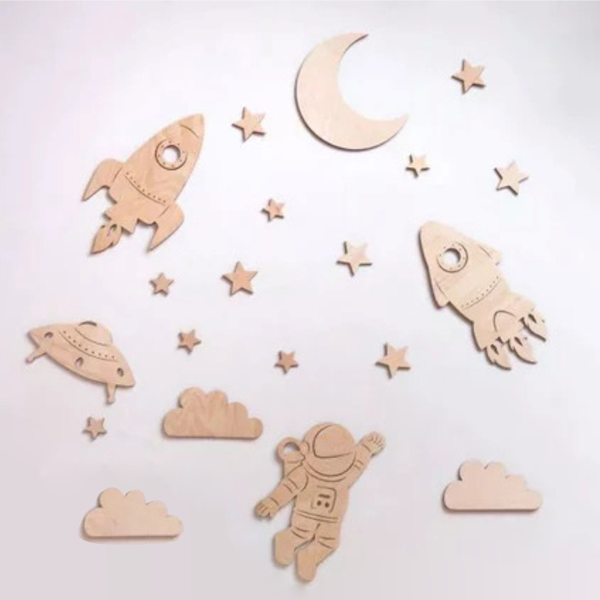 Astronaut and Sky Shape Space Theme Wooden Laser Cut Craft Home Wall ...
