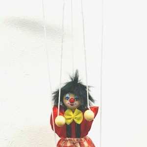 Wooden Retro Pull String Puppet Clowns Marionette Joint Activity for ...