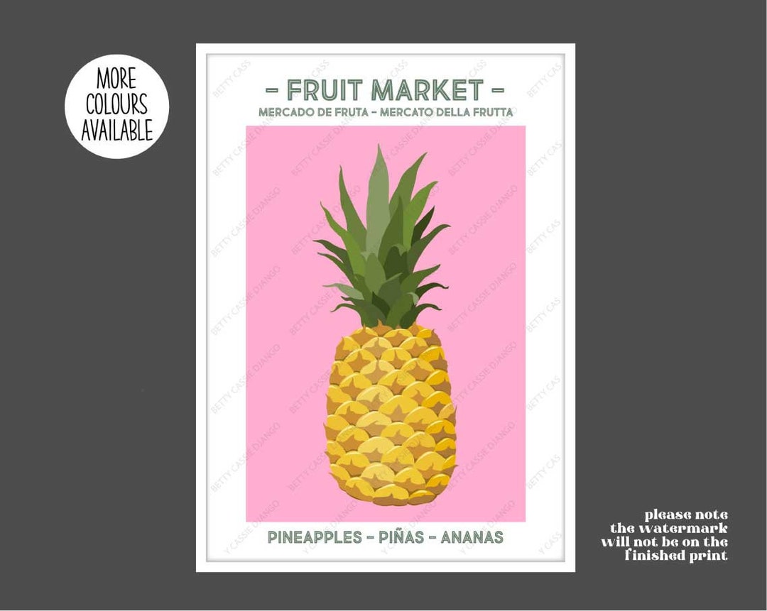 Obstmarkt Poster, Ananas Druck, Obst Drucke Ananas, Rosa Ananas Druck ...