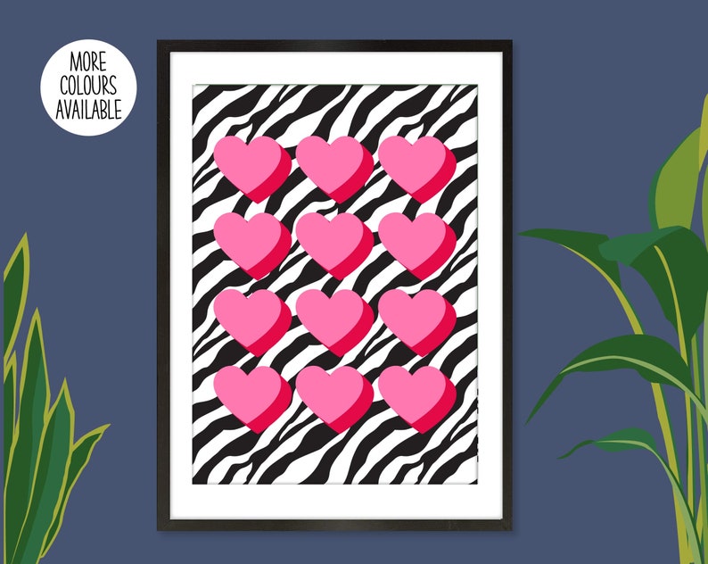 Pink Heart Print Pink Heart Poster Pink and Red Hearts - Etsy