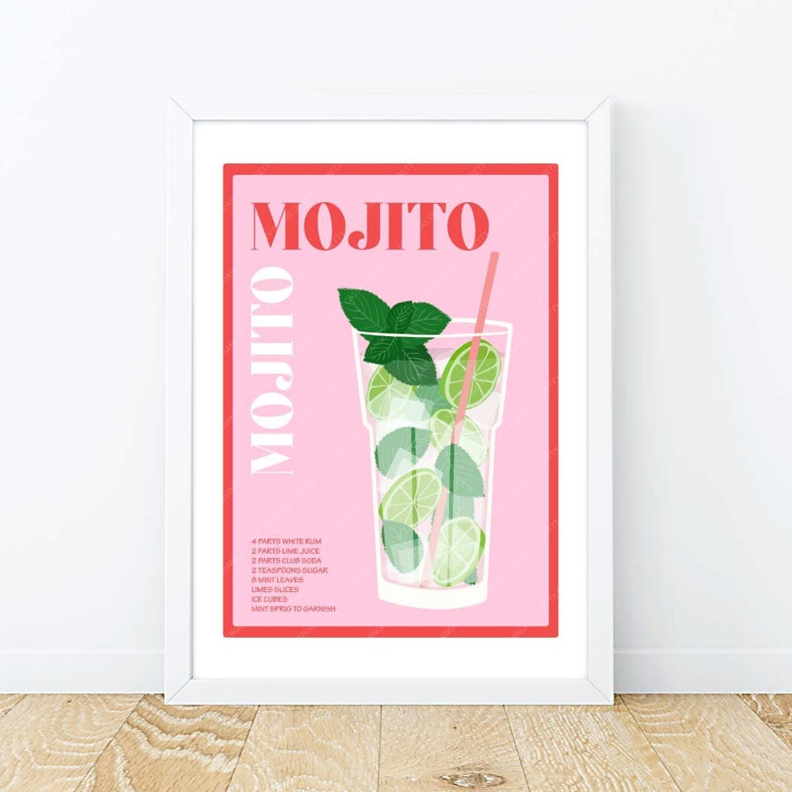 Mojito Cocktail Print Cocktail Print Cocktails Wall Art Etsy
