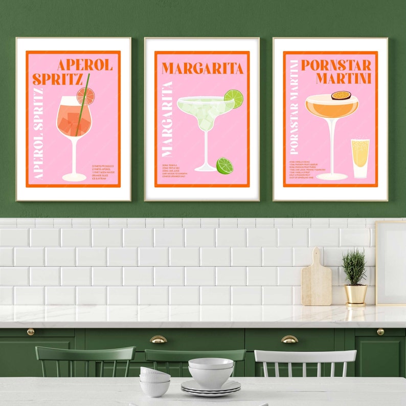 Cocktail Poster Set Cocktail Prints Cocktail Print Set Pink - Etsy UK