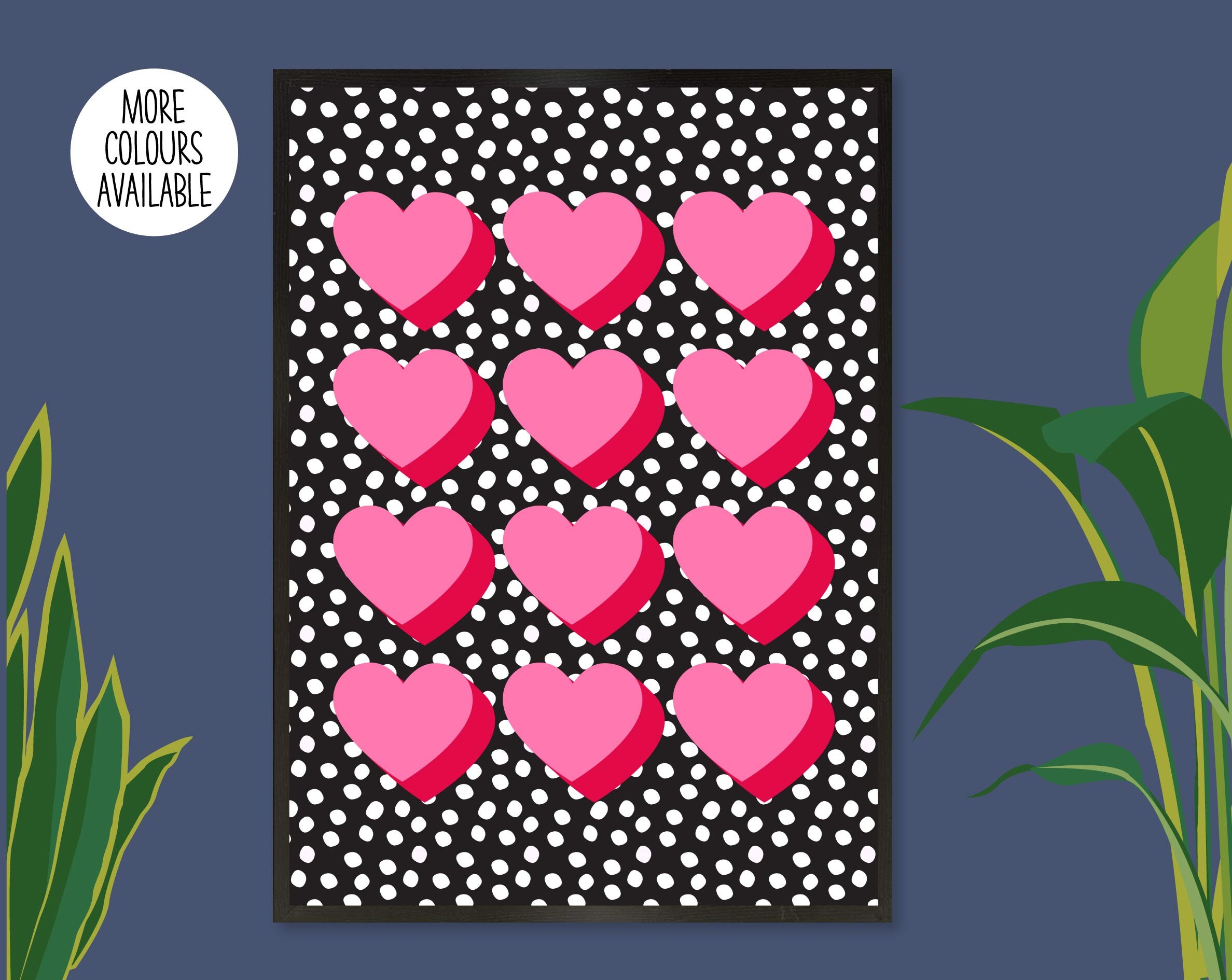 Pink Heart Print Pink Heart Poster Pink and Red Hearts - Etsy