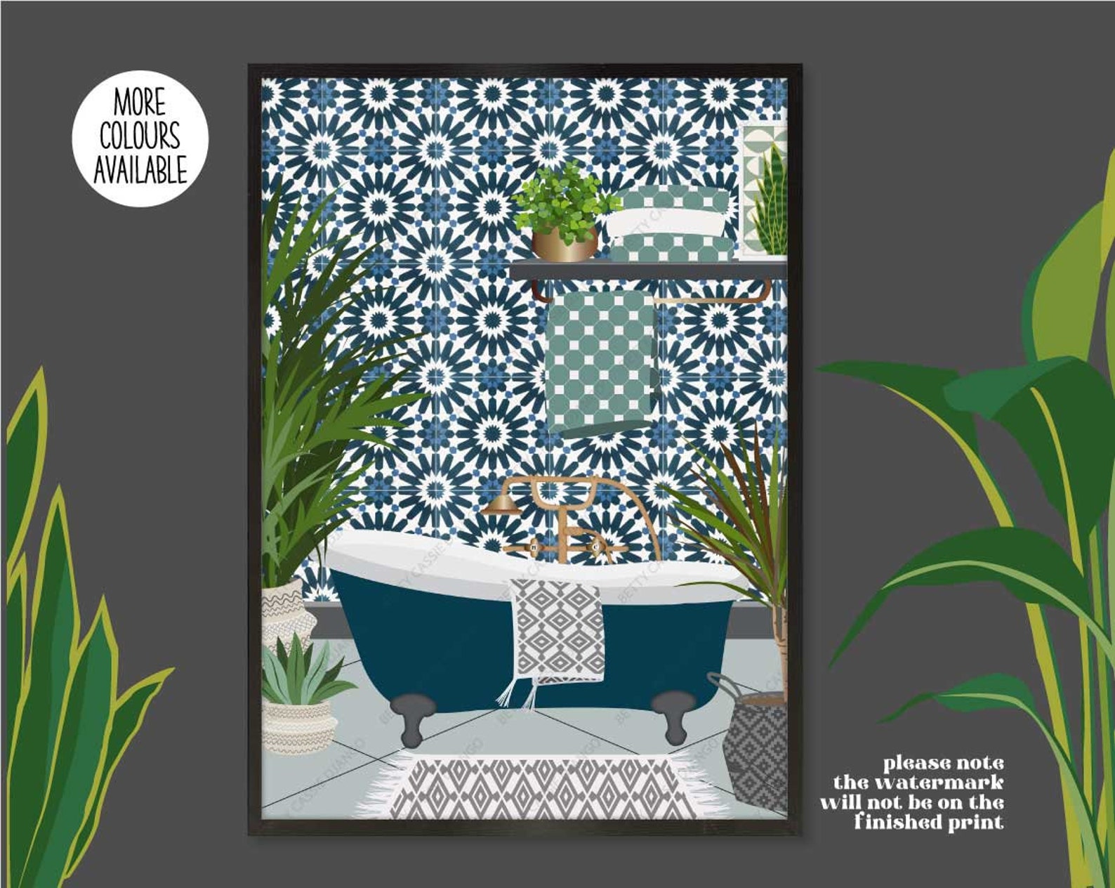 Geometric Tiled Boho Bathroom Print Bathroom Plants Print - Etsy
