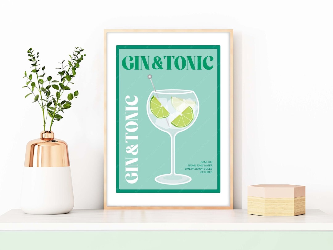 Gin and Tonic Print, Gin and Tonic Cocktail Print, Gin and Tonic Poster ...