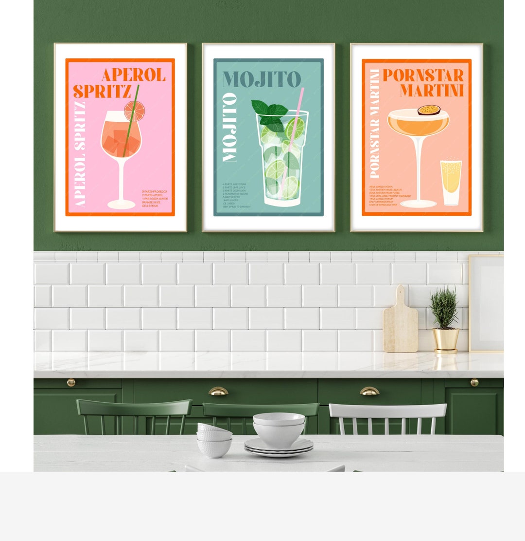 Cocktail Poster Set, Cocktail Prints, Cocktail Print Set, Pink Cocktail ...
