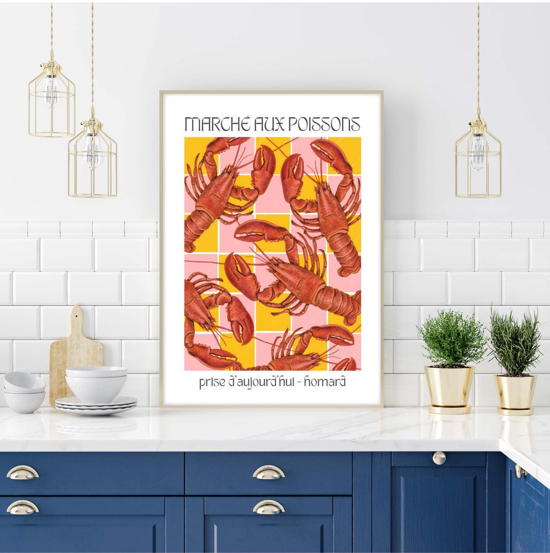 Lobster Print, Fish Market Posters, Seafood Wall Art, Shell Fish Wall ...