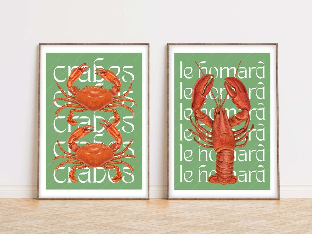 Lobster Kitchen Poster Set, Lobster and Crab Posters, Fruits De Le Mer ...