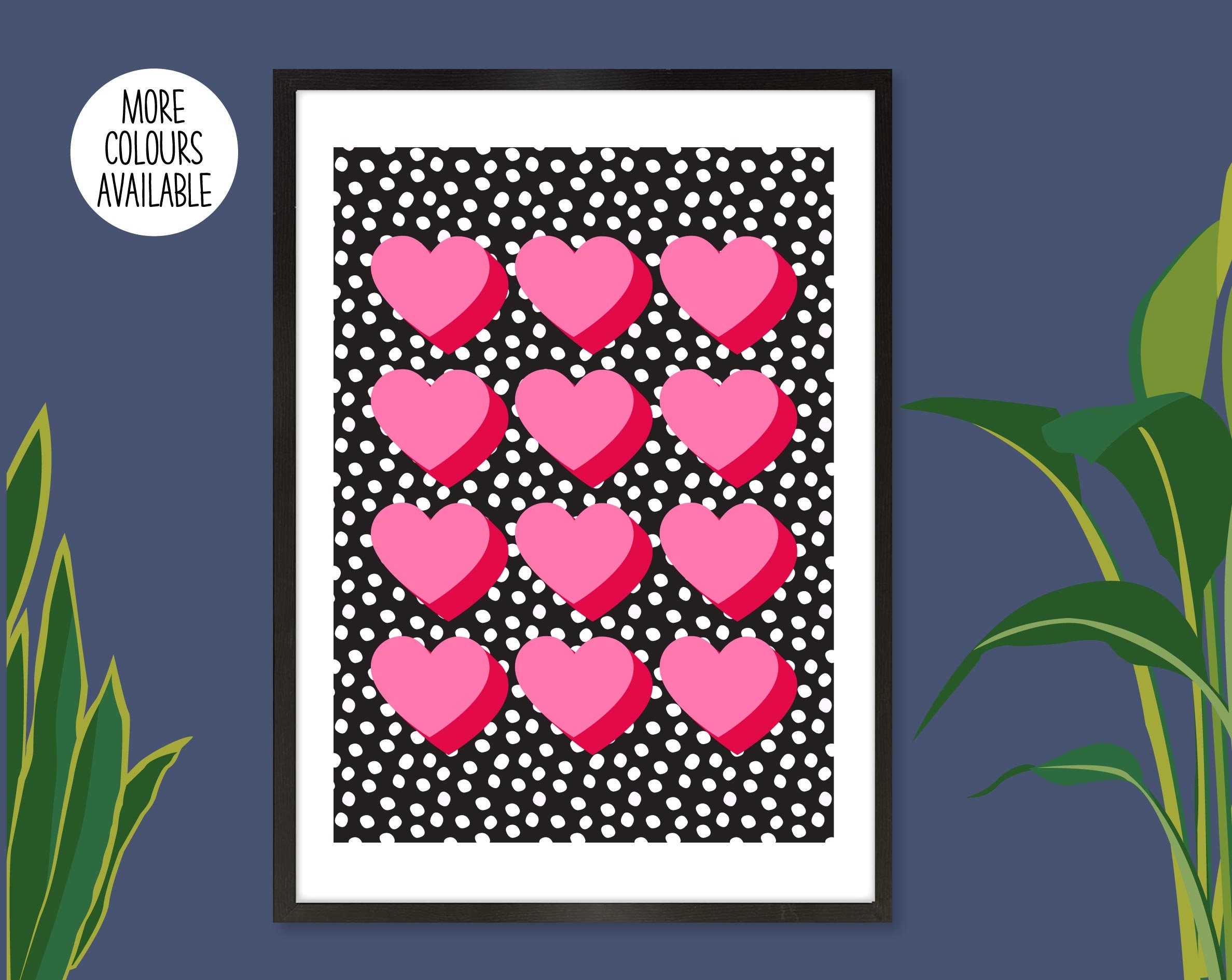 Pink Heart Print Pink Heart Poster Pink and Red Hearts - Etsy