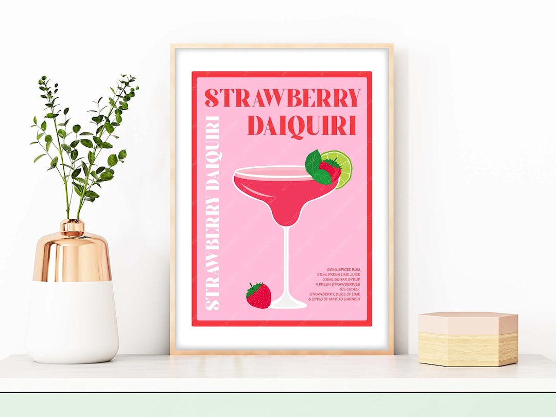 Strawberry Daiquiri Cocktail Print, Strawberry Daiquiri Cocktail Poster ...