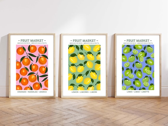Fruit Market Poster Set Kitchen Prints Fruit Posters Cartel - Etsy