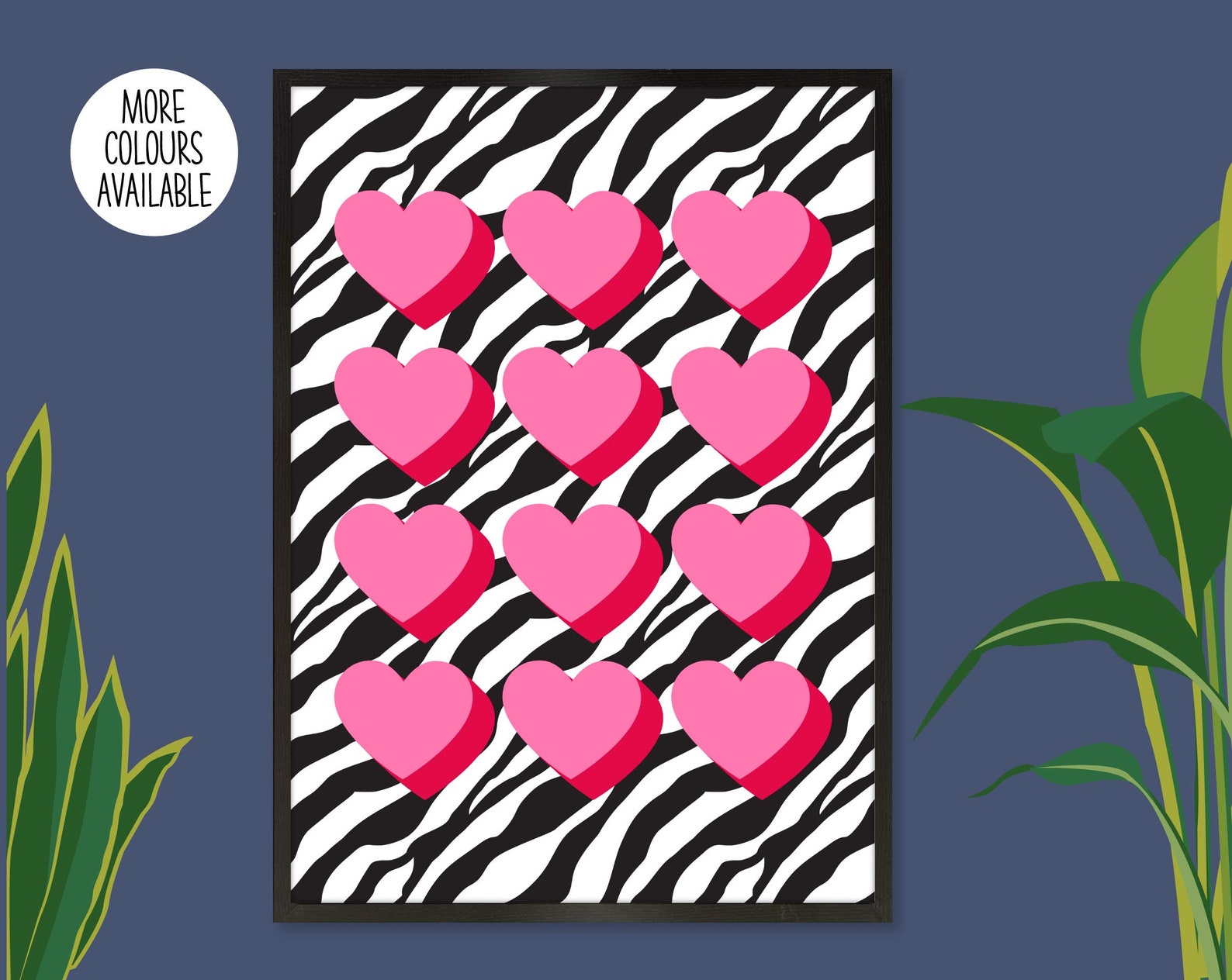 Pink Heart Print Pink Heart Poster Pink and Red Hearts - Etsy