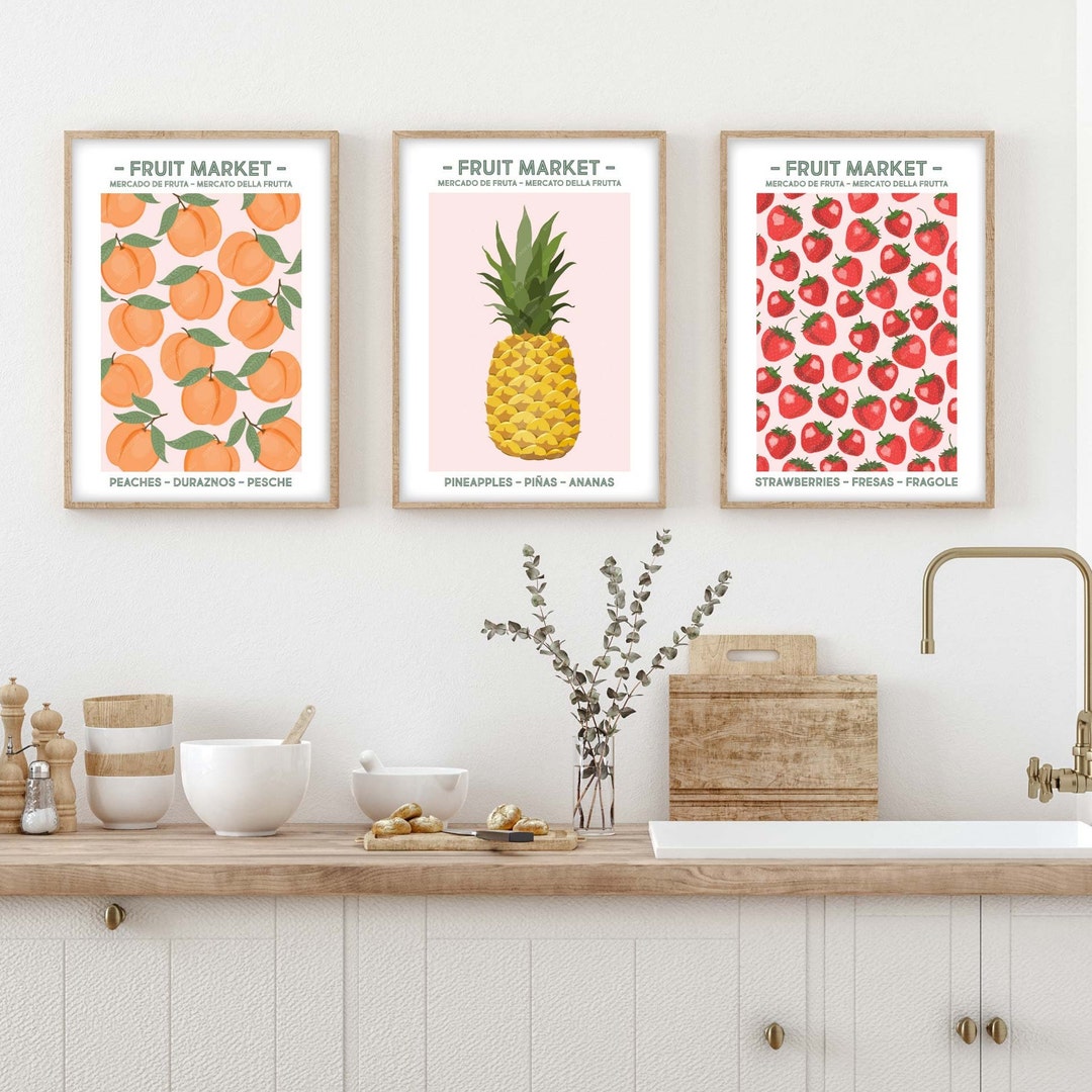 Pastel Fruit Market Poster Set, Kitchen Prints, Fruit Posters ...