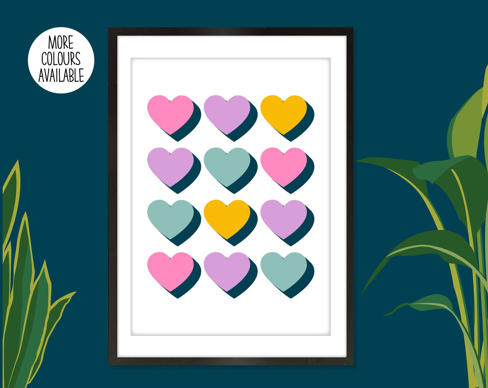 Love Hearts Print, Multi Colour Hearts Poster, Pretty Hearts Print ...