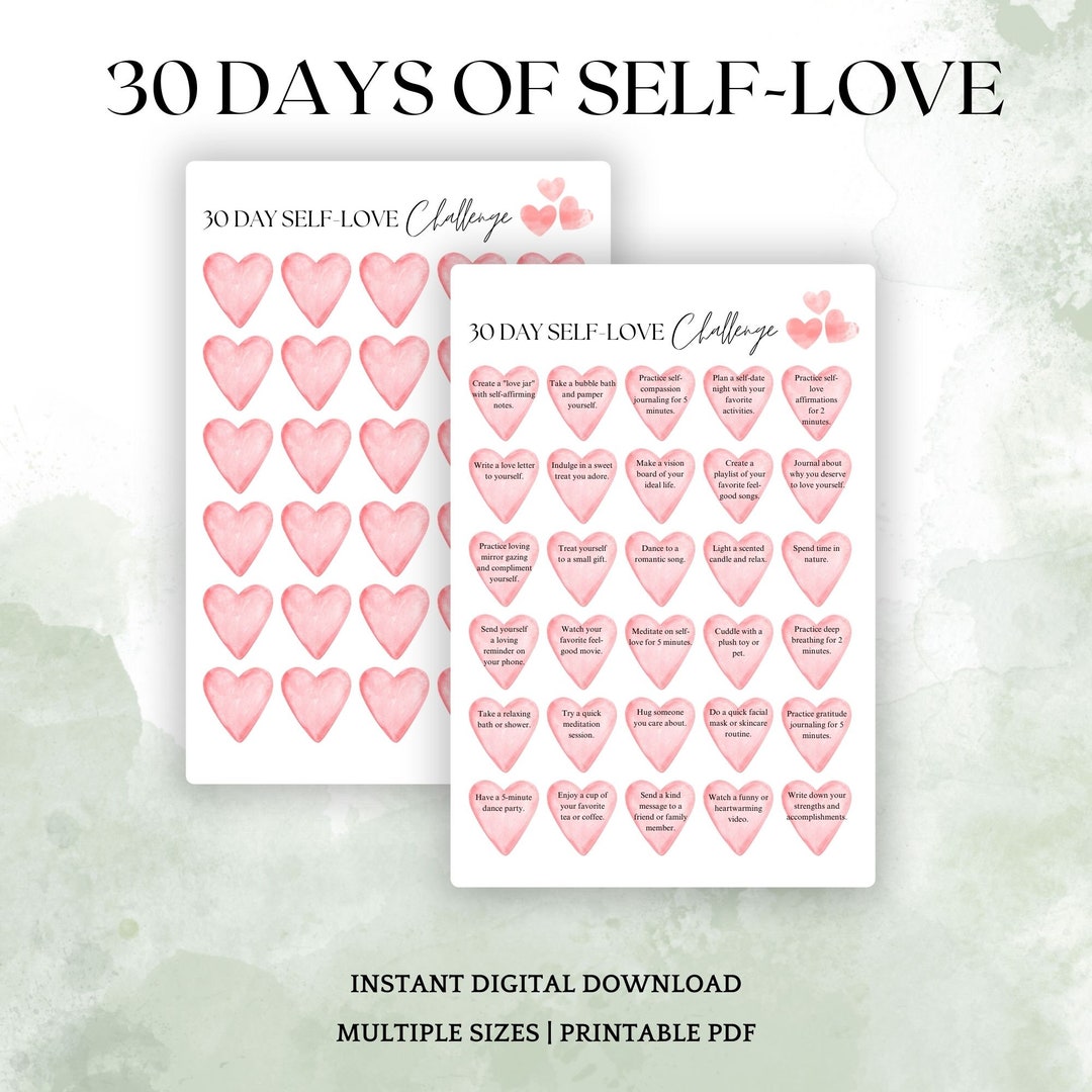 30 Day Self-love Challenge Printable, 30 Days of Self Love, Self Love ...