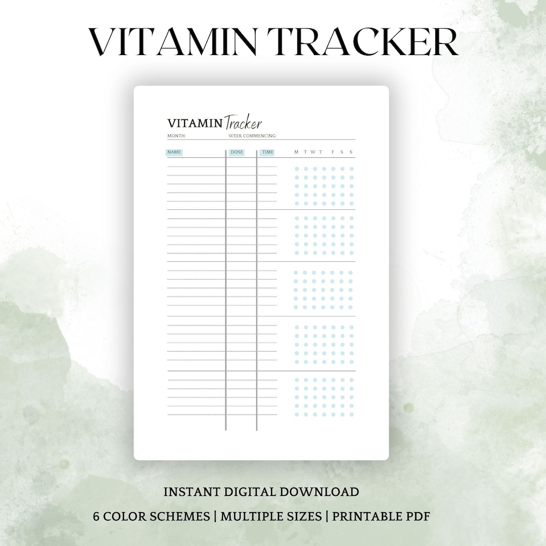 Daily Vitamin Checklist, Vitamin Tracker, Weekly Supplement Checklist ...