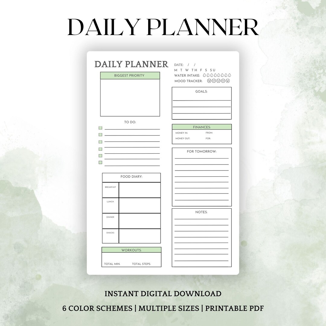 Daily Planner Printable Undated, Daily Planner Template Daily Planner ...