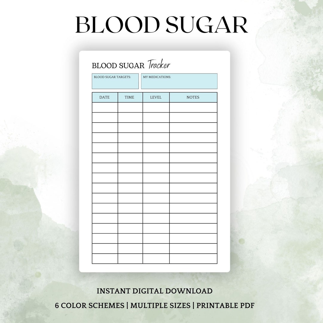 Blood Sugar Log Printable - Blood Sugar Reading Tracker - Blood Glucose ...