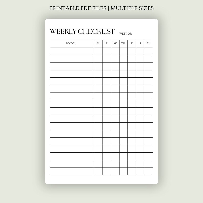 Weekly Checklist Printable, to Do List Template, Weekly Checklist ...