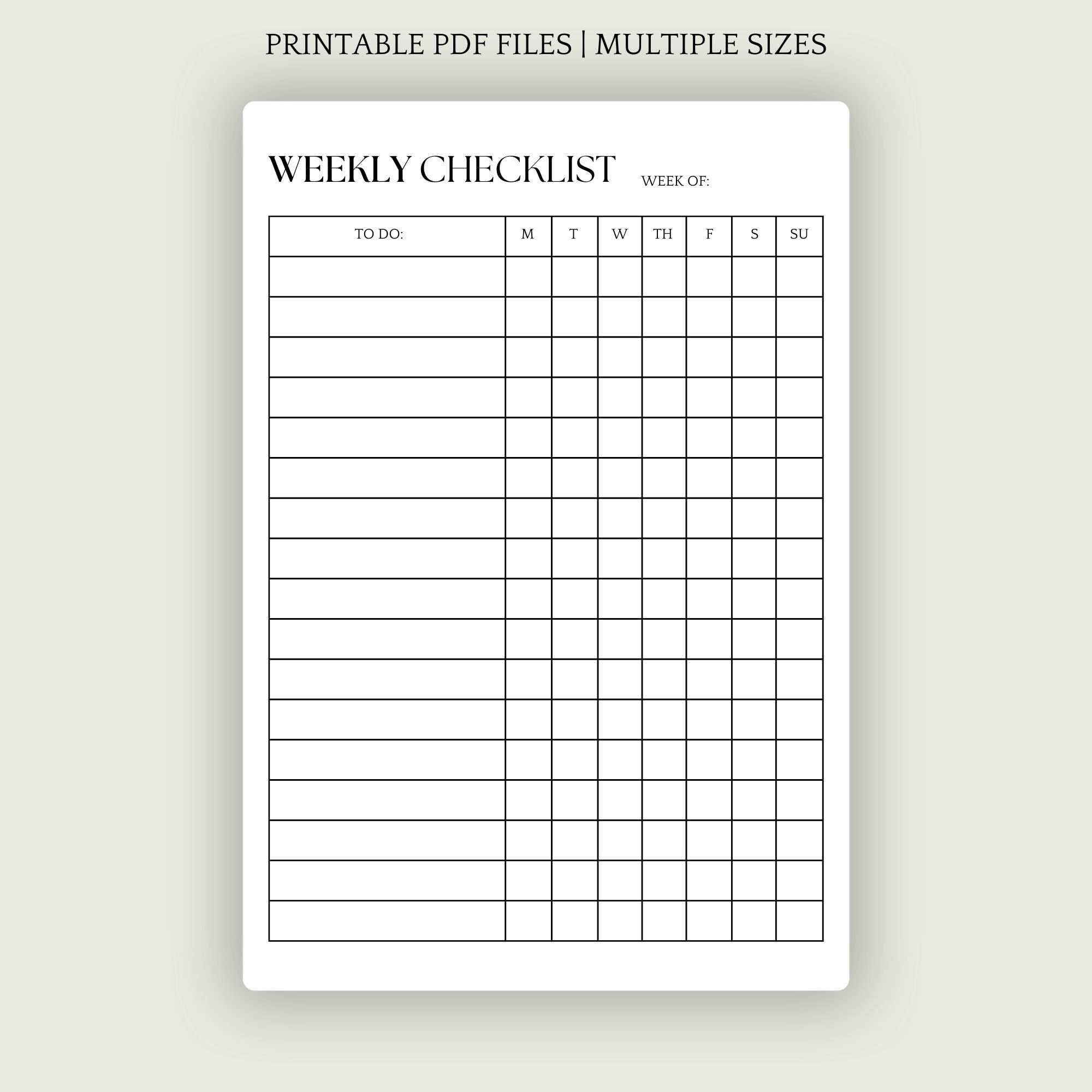 Weekly Checklist Printable, to Do List Template, Weekly Checklist ...