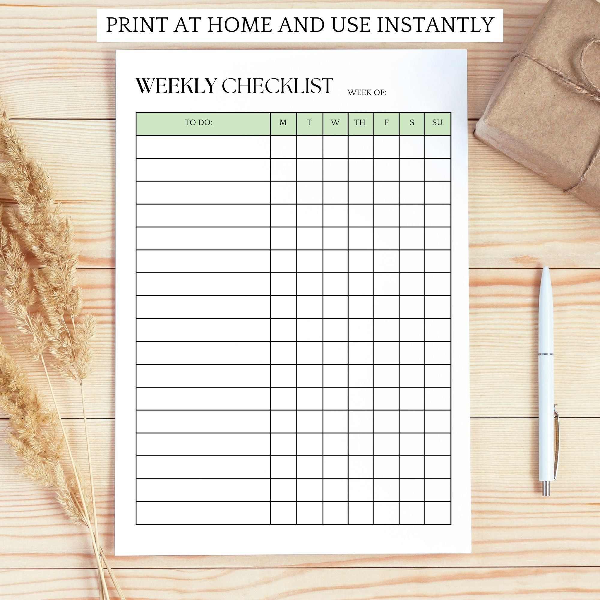 Weekly Checklist Printable, to Do List Template, Weekly Checklist ...