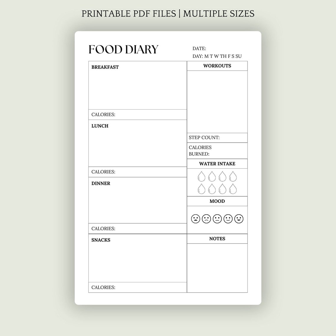 Daily Food Diary Printable A4 A5 Printable Daily Food - Etsy