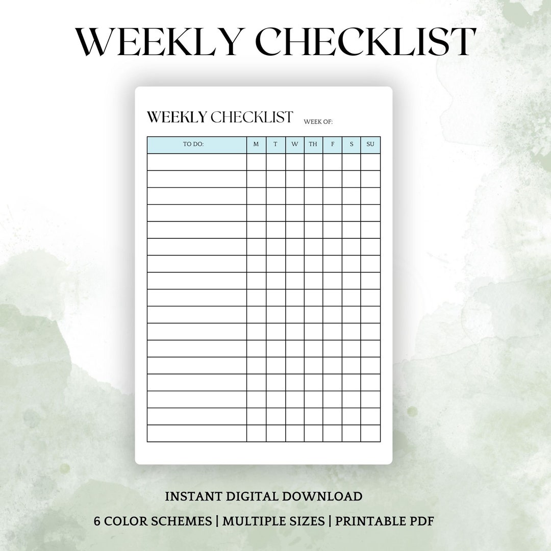 Weekly Checklist Printable, to Do List Template, Weekly Checklist ...
