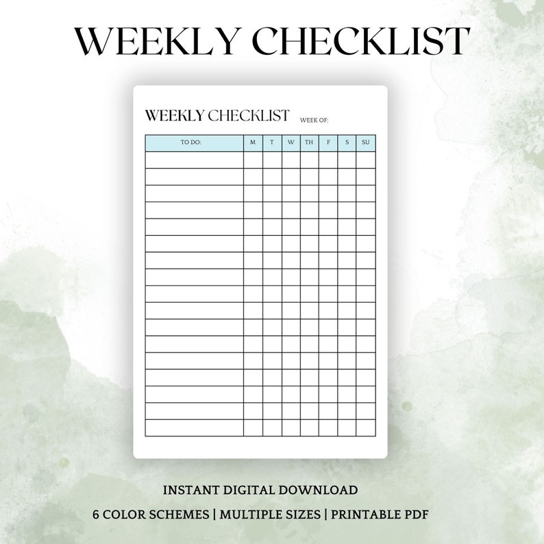 Weekly Checklist Printable, to Do List Template, Weekly Checklist ...