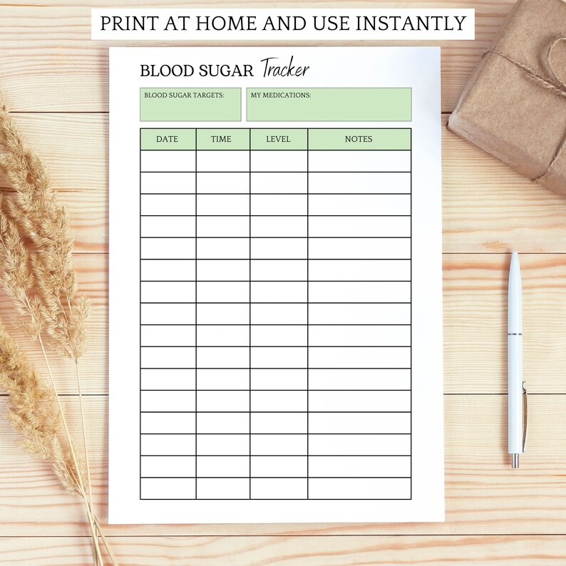 Blood Sugar Log Printable - Blood Sugar Reading Tracker - Blood Glucose ...