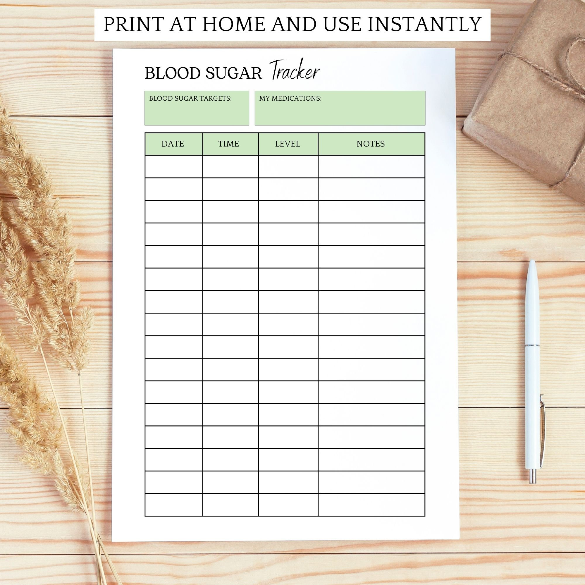 Blood Sugar Log Printable - Blood Sugar Reading Tracker - Blood Glucose ...