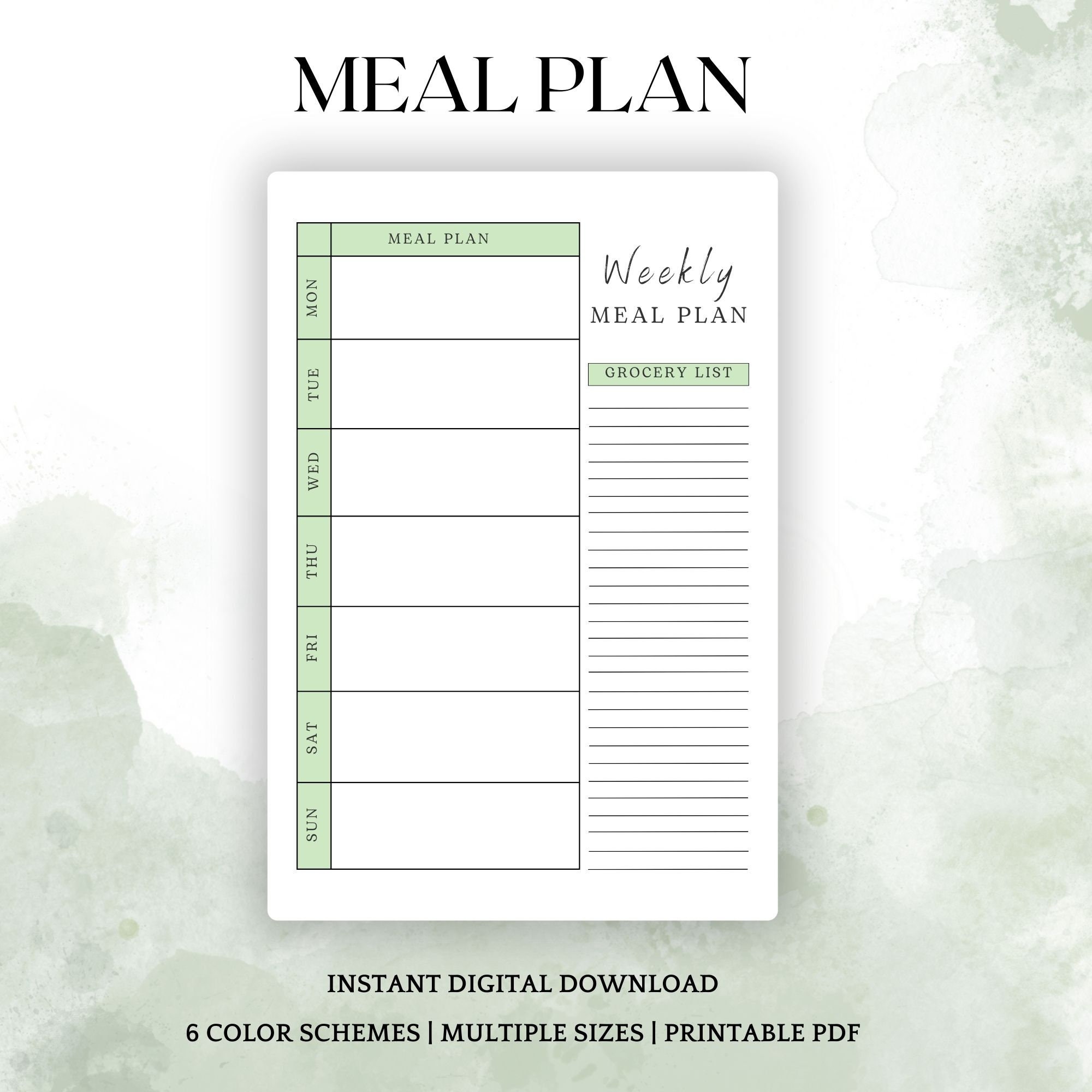 Weekly Meal Planner & Grocery List Printable PDF, Digital Download Meal ...