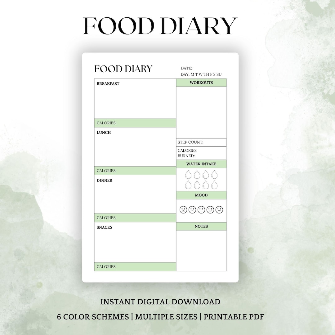 Daily Food Diary Printable, A4 A5 Printable Daily Food Journal ...
