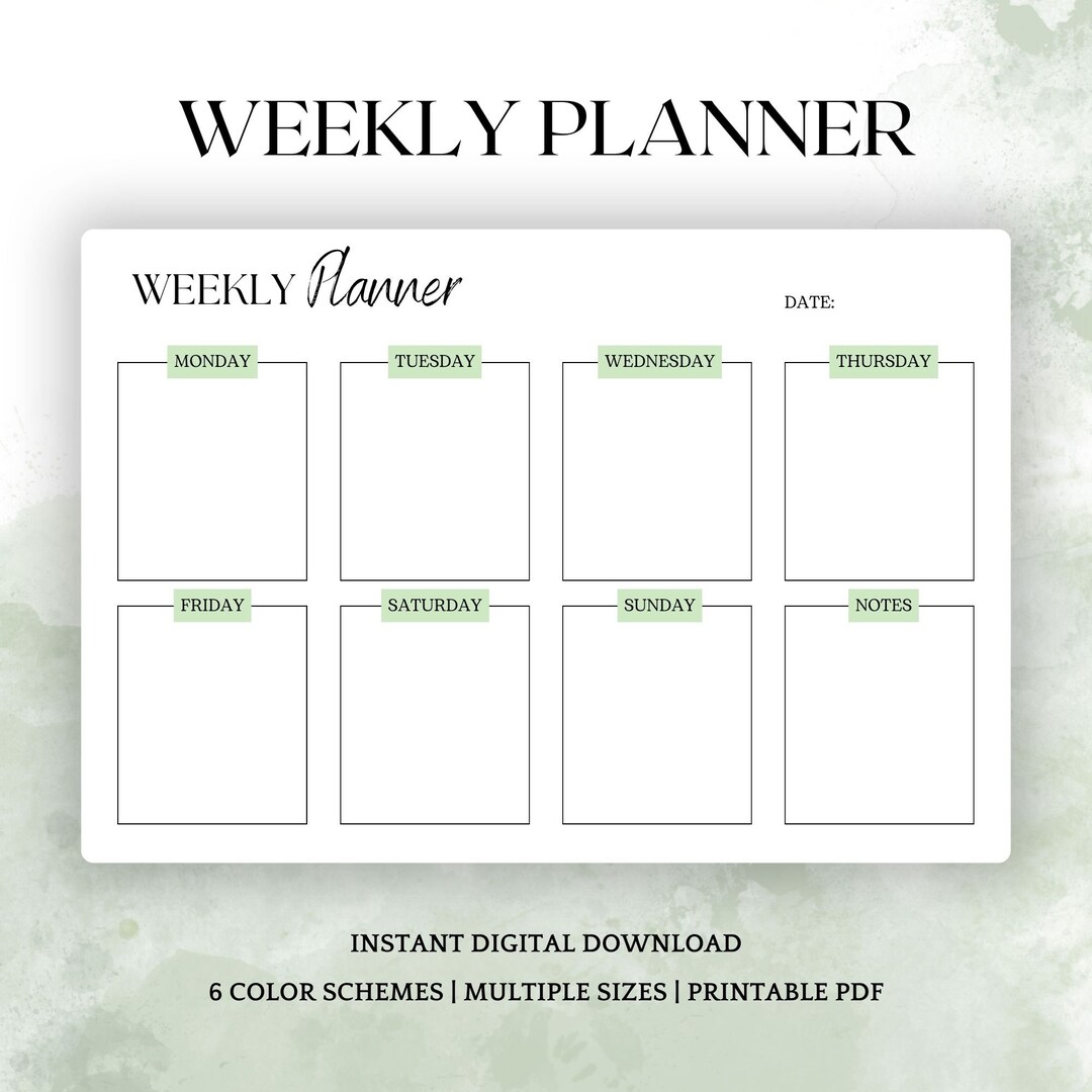 Weekly Planner Printable Landscape, Minimalist Weekly Schedule, Week at ...