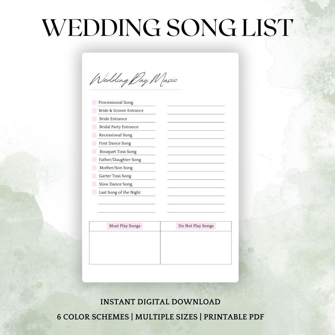 Printable Wedding Song List, Wedding Playlist, Wedding Music List, DJ ...
