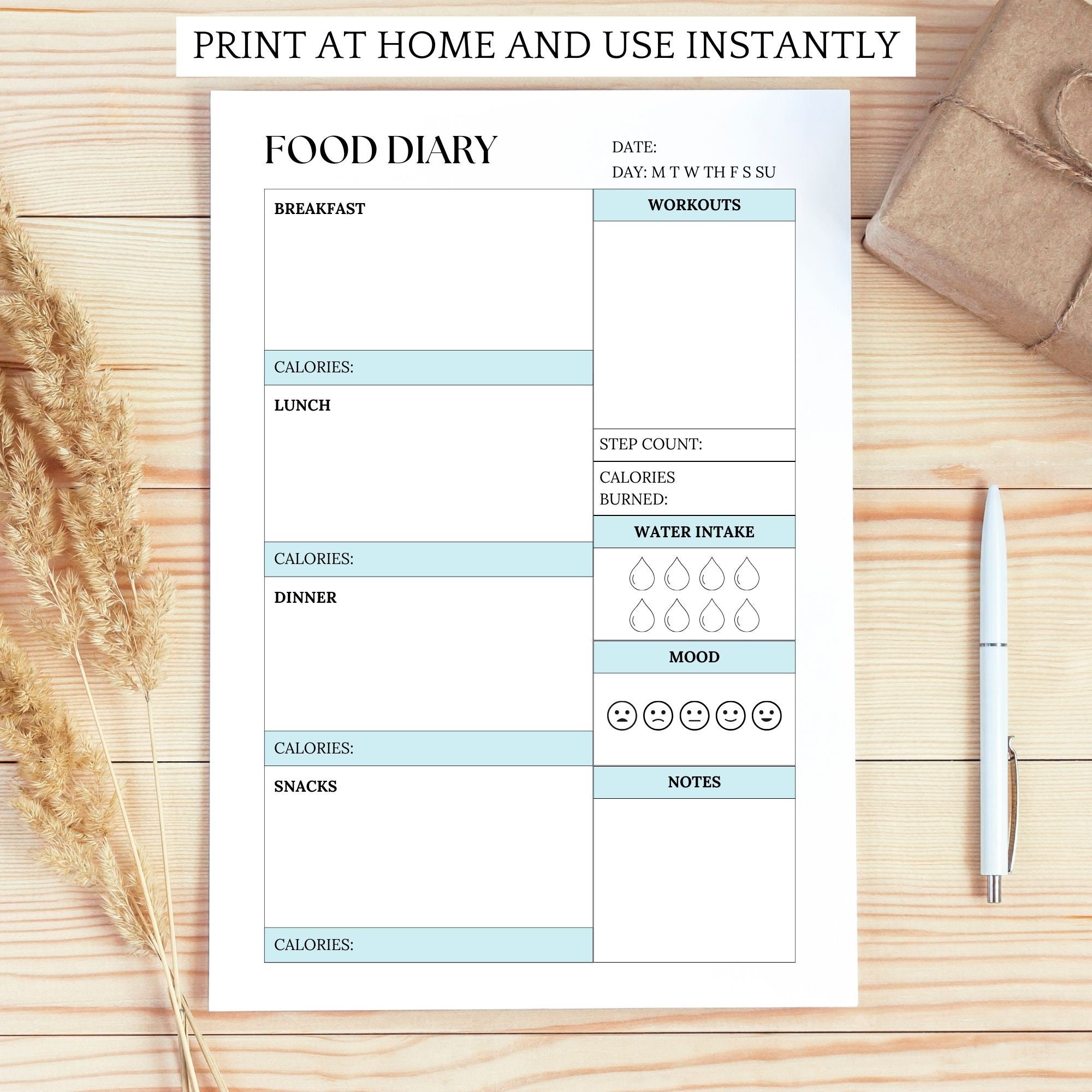 Daily Food Diary Printable, A4 A5 Printable Daily Food Journal ...