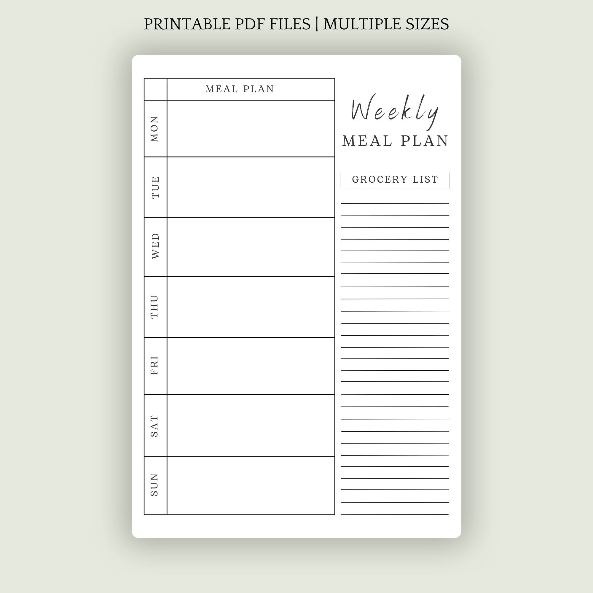 Weekly Meal Planner & Grocery List Printable PDF, Digital Download Meal ...