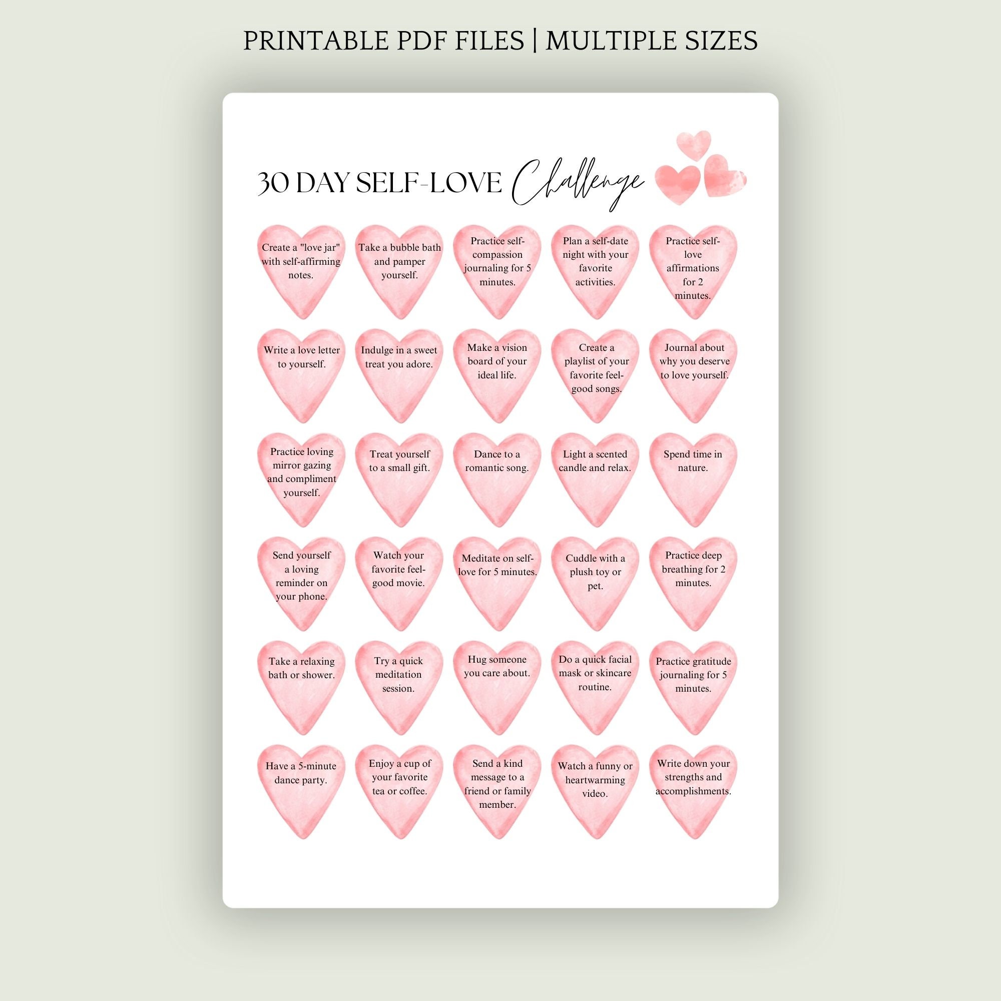 30 Day Self-love Challenge Printable, 30 Days of Self Love, Self Love ...