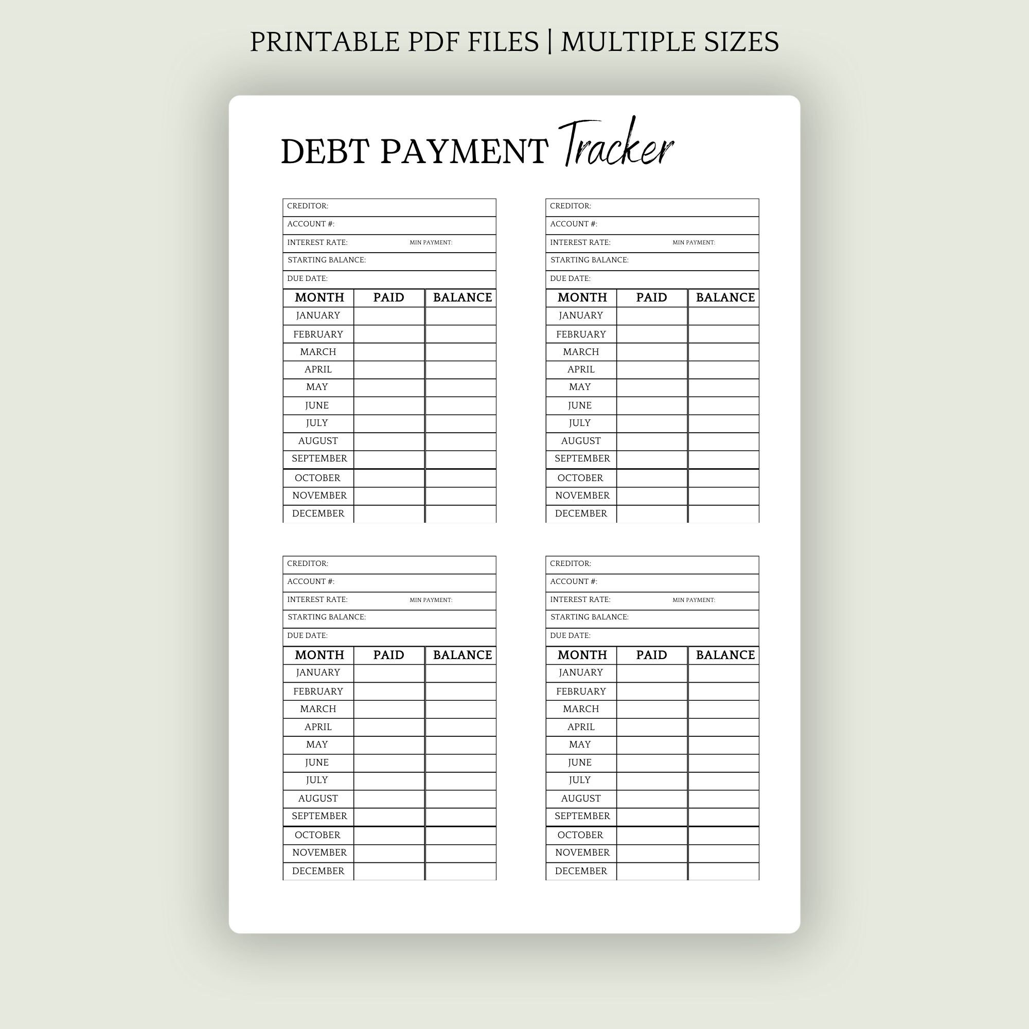 Debt Payment Tracker Printable , Debt Tracker Printable, Debt Snowball ...