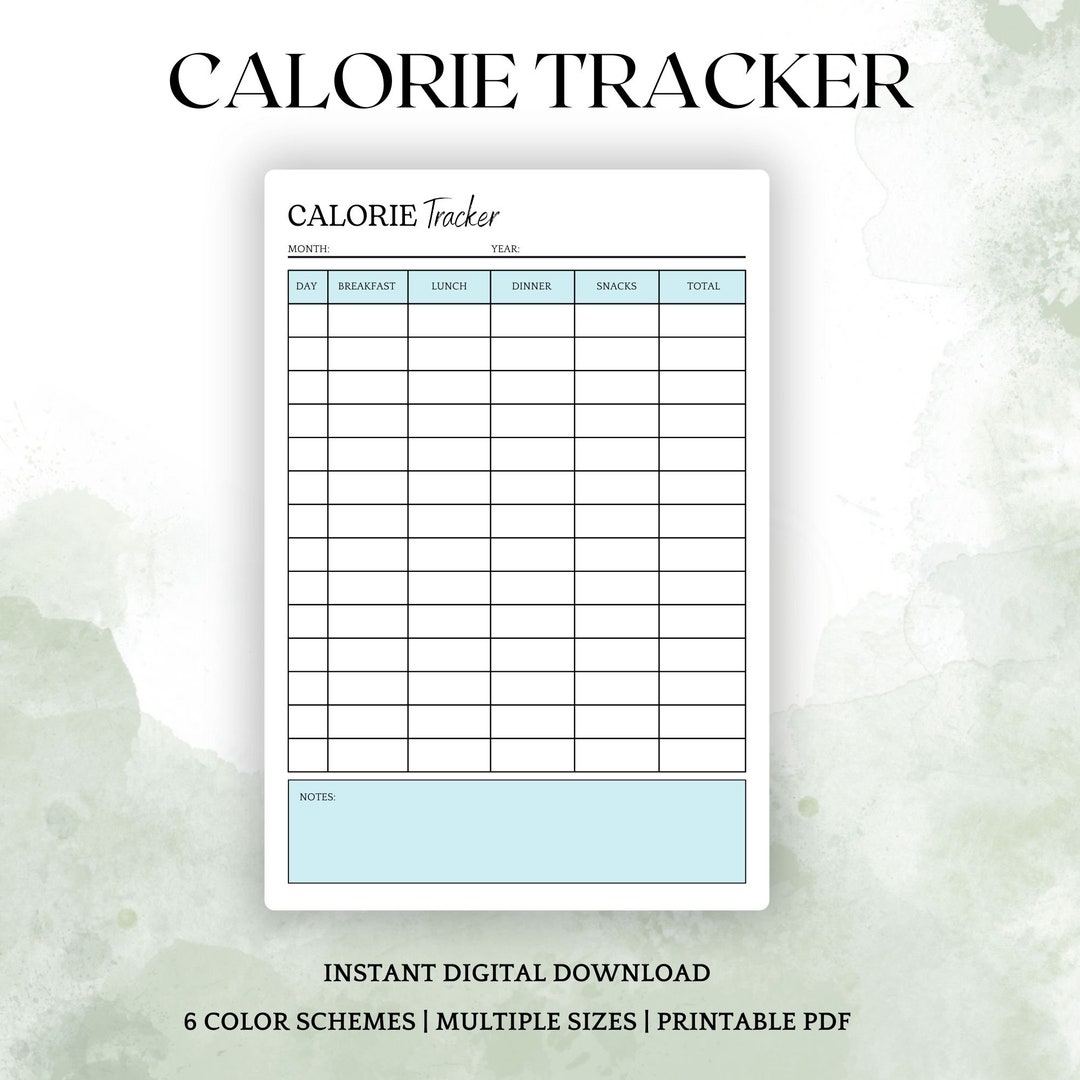Calorie Tracker, Monthly Calorie Tracker Printable, Low Calorie Diet ...