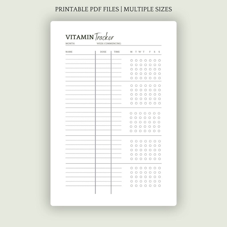 Daily Vitamin Checklist, Vitamin Tracker, Weekly Supplement Checklist ...