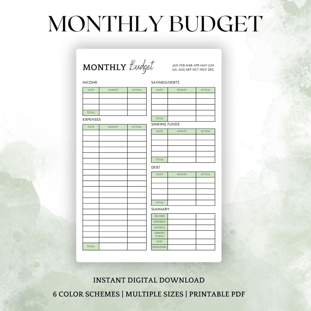 MONTHLY Budget Overview Template Printable, Budget Binder, Budget ...