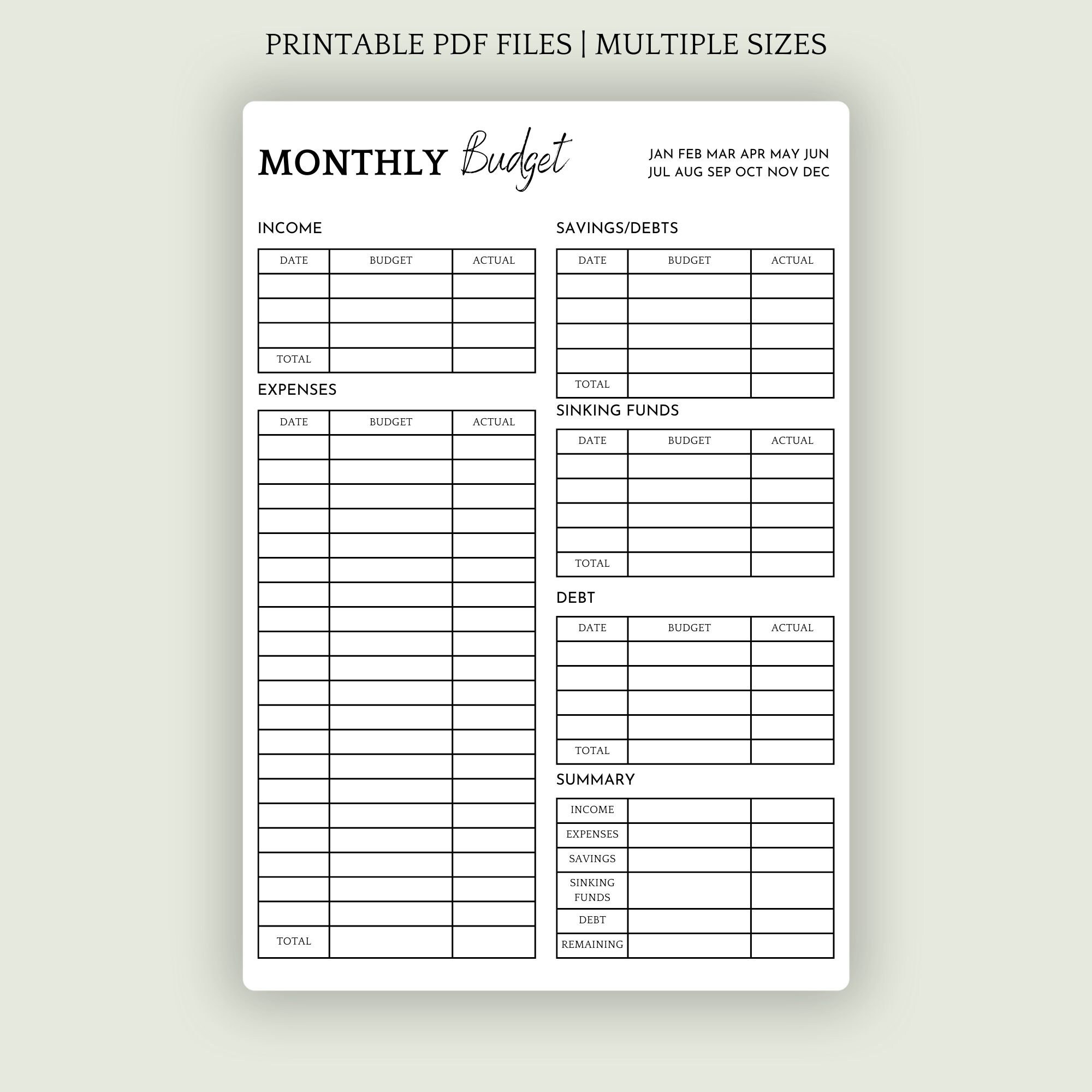 MONTHLY Budget Overview Template Printable, Budget Binder, Budget ...