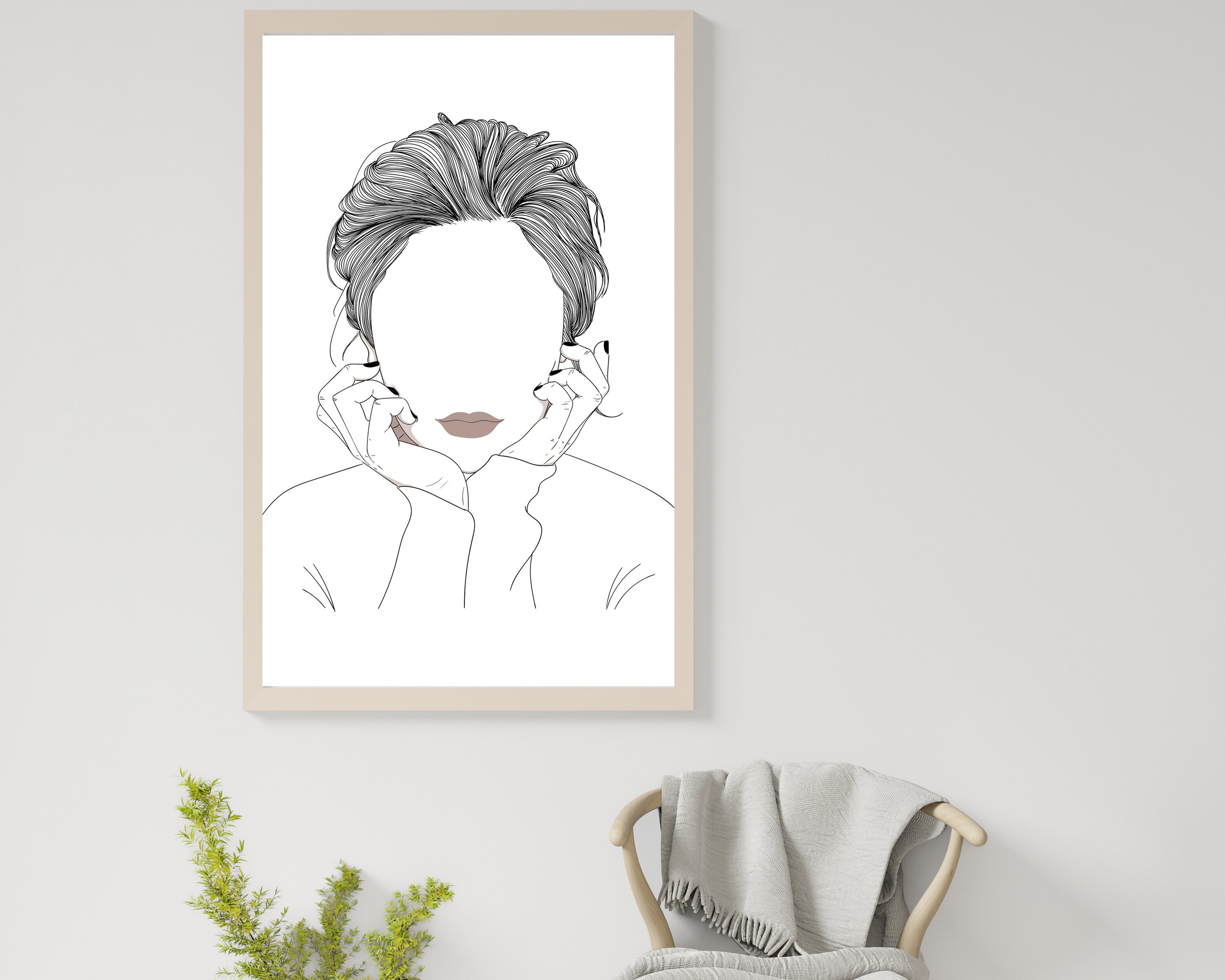 Woman Face Line Art Female Face Line Drawing DIGITAL - Etsy
