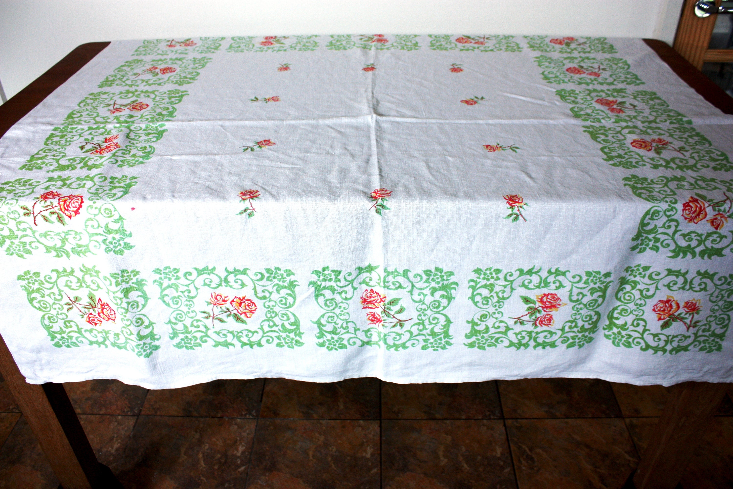 White Linen Square Tablecloth in Printed Colourful Floral - Etsy