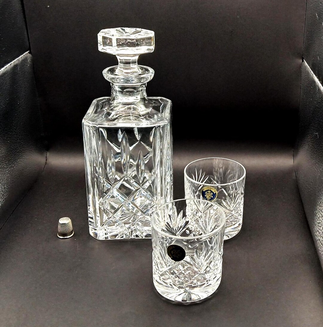 Traditional Crystal Whiskey Decanter With Two Derwent Crystal Tumblers ...