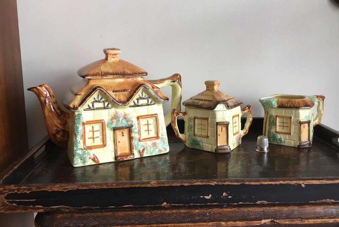 3 Piece Cottageware Tea Set Tea Pot Milk Jug & Sugar Bowl Hand Painted ...